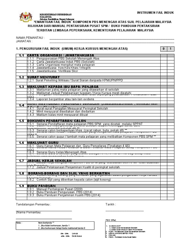 4.1 INSTRUMEN PEMANTAUAN FAIL PeP SPM | PDF