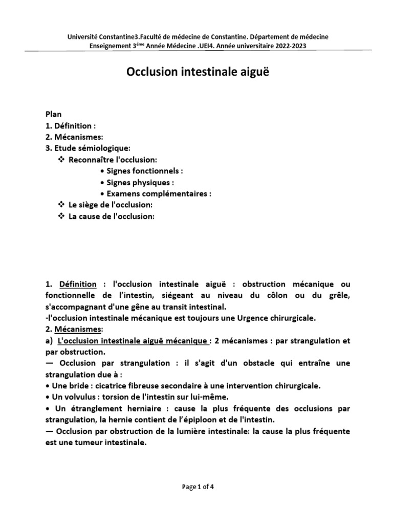 Occlusion intestinale aiguë : symptômes et causes | PDF | Tractus ...