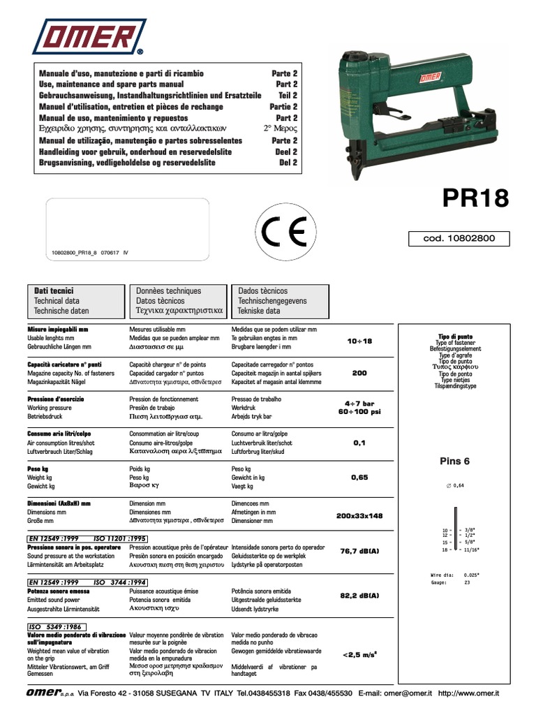 Grapadora Omer - PR18 - 8 | PDF | Mecanica clasica | Presión