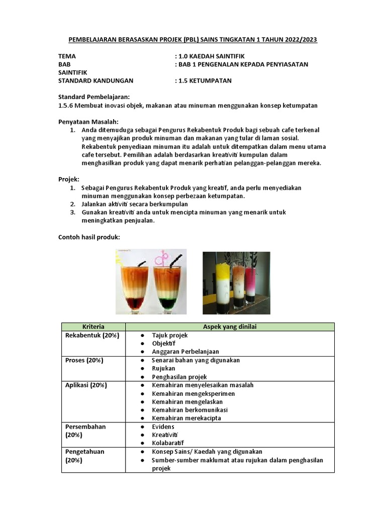 PBL Sains Ting 1 2022 | PDF