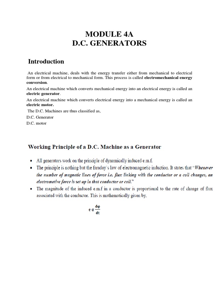 MODULE 4A - DC Generator | PDF | Electric Motor | Electric Generator