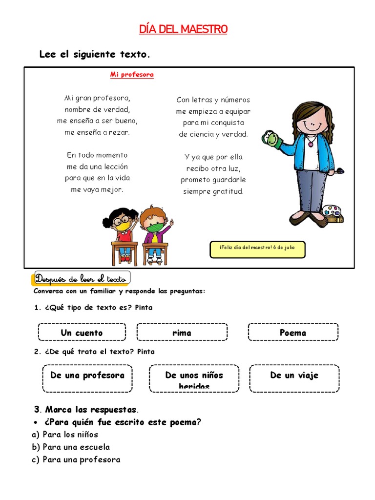 Día Del Maestro Ficha | PDF