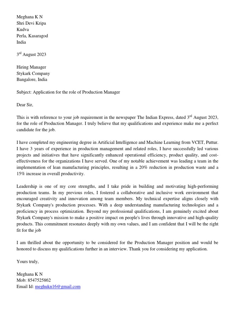 Cover Letter | Download Free PDF | Lean Manufacturing | Business