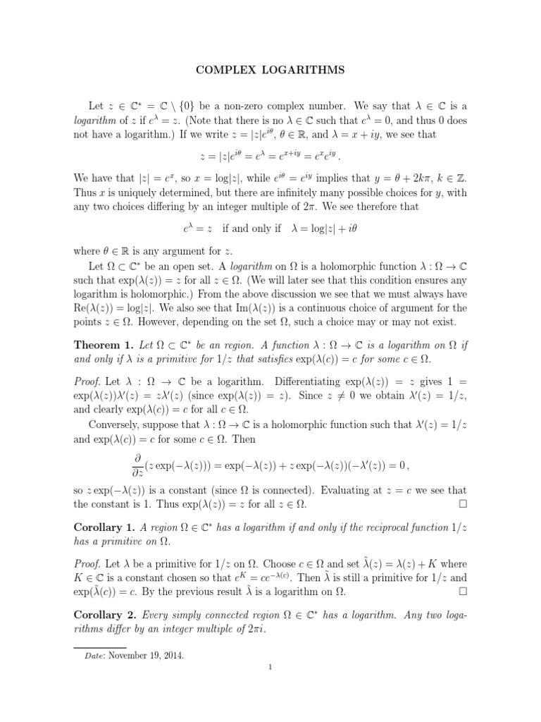 Complex Logarithm | PDF | Exponential Function | Logarithm