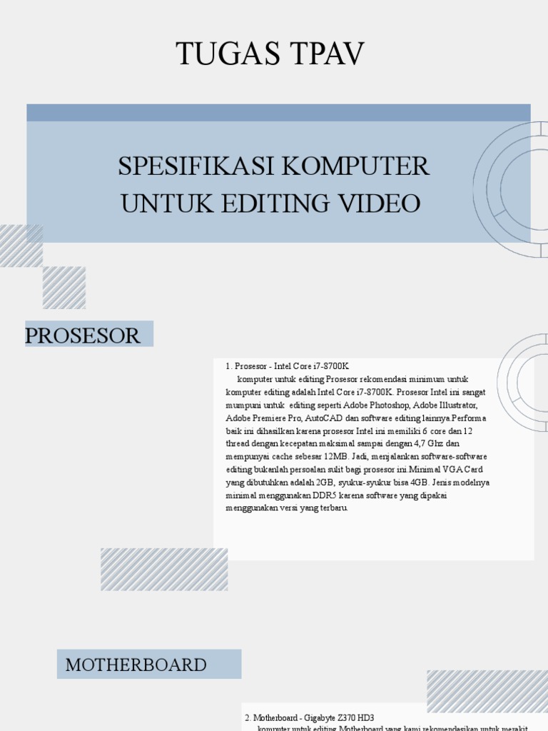 Tugas Tpav: Spesifikasi Komputer Untuk Editing Video | PDF