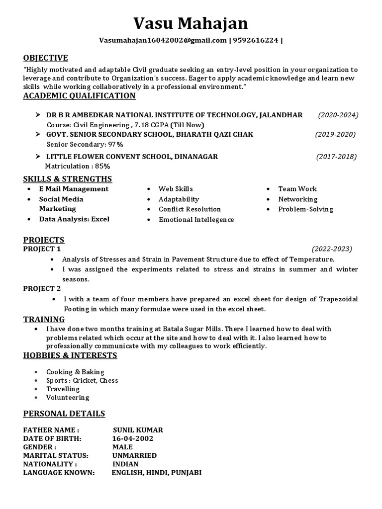VASU MAHAJAN RESUME | PDF