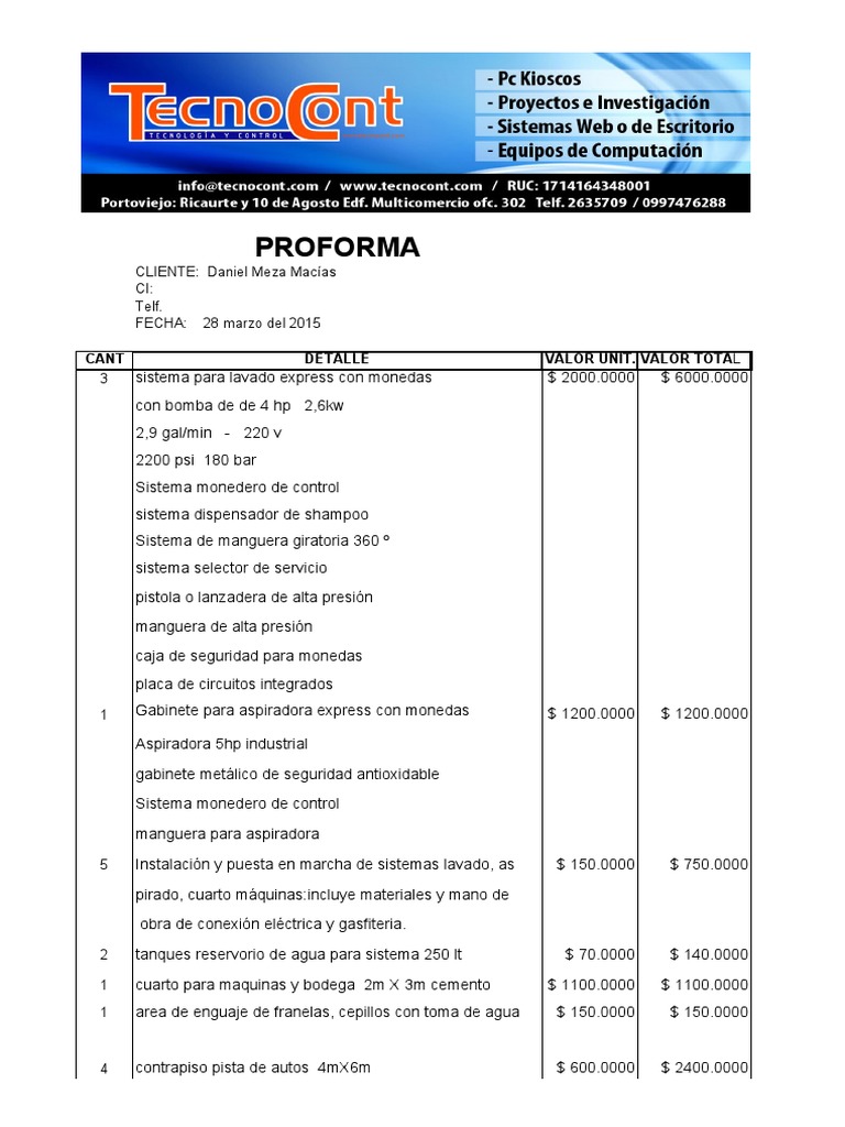 Proforma para Sistema de Lavado Express | PDF | Máquinas | Ingeniería ...