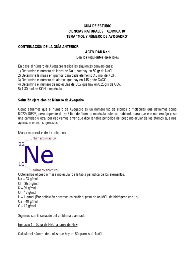 Ejercicios sobre Moles y Avogadro | PDF | Mole (Unidad) | Química