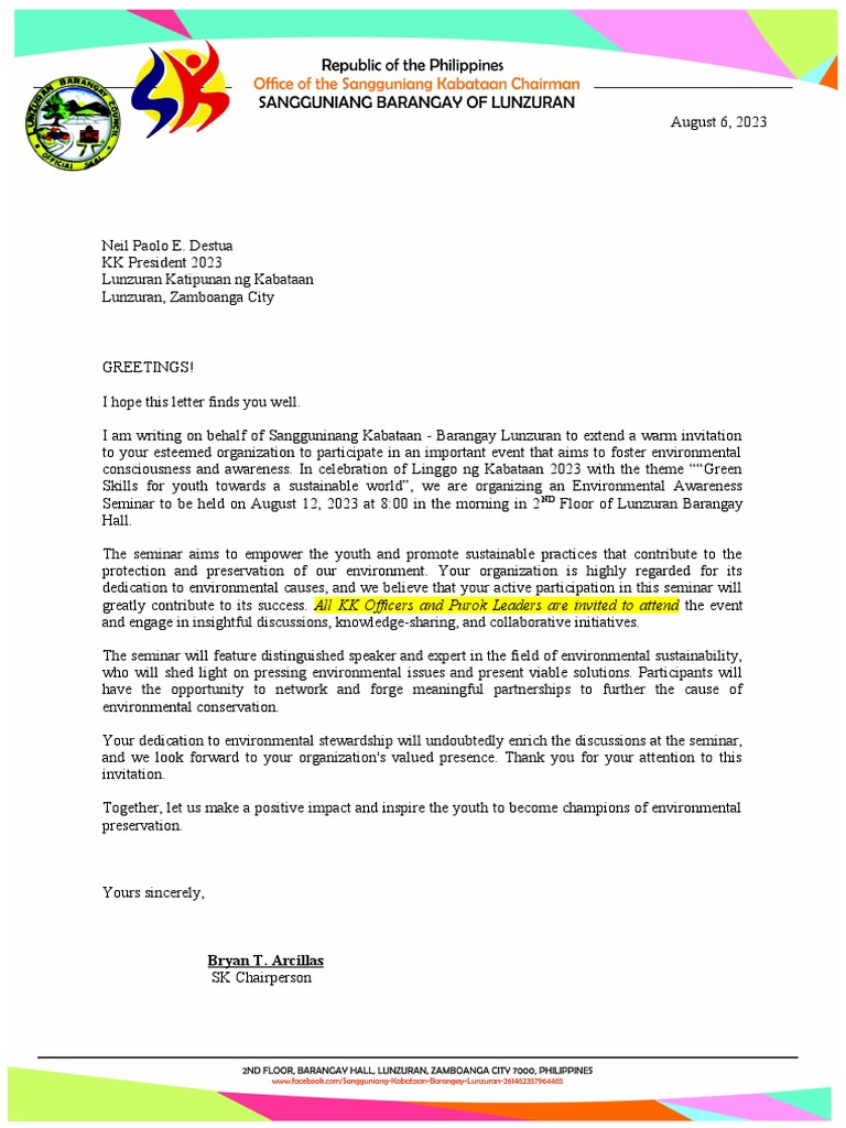 LNK Seminar Inv Letter | PDF | Sports & Recreation