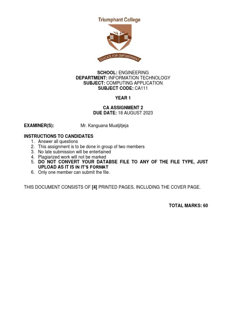 CA Assignment Two | PDF | Databases | Computer Programming