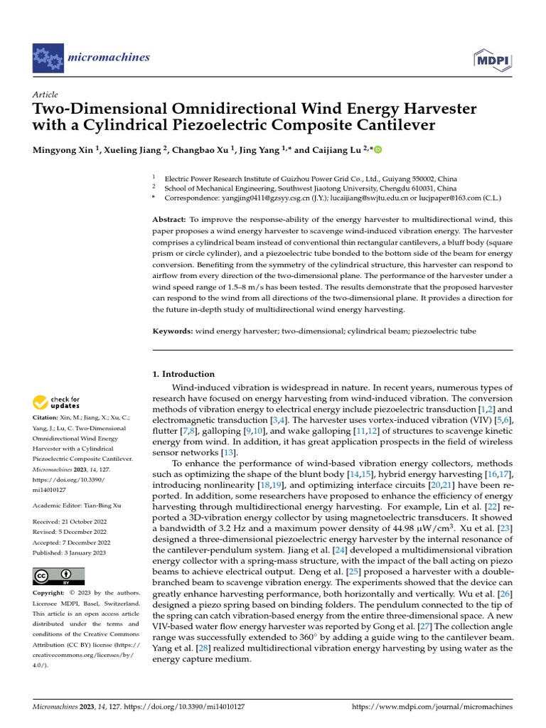 Two-Dimensional Omnidirectional Wind Energy Harvester | PDF | Energy ...
