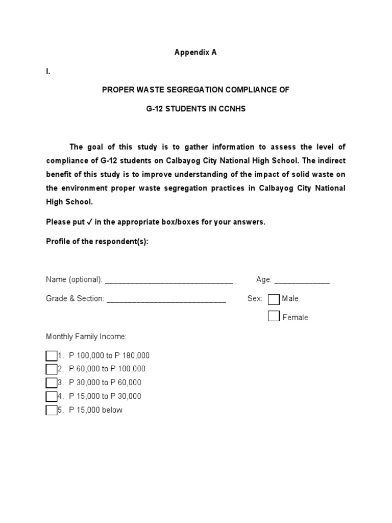 Revised Survey Questionnaire | PDF | Recycling | Reuse