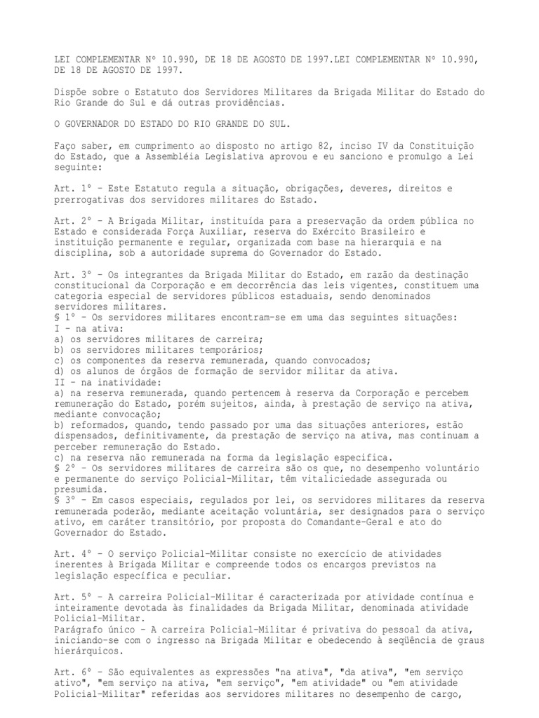 Lei Complementar #10 - 990, de 18 de Agosto de 1997 | PDF | Férias trabalhistas | Sargento