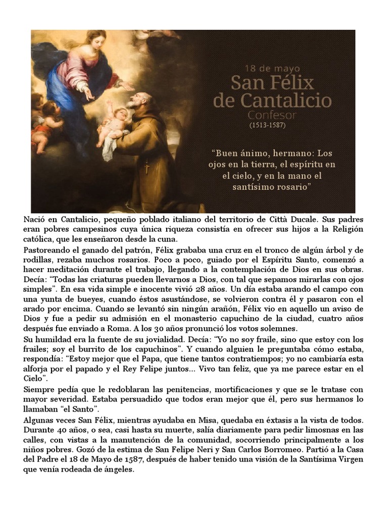 La Vida de San Félix de Cantalicio | PDF