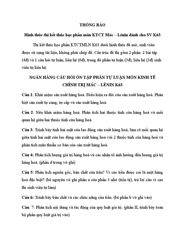 Câu hỏi KT-CT | PDF