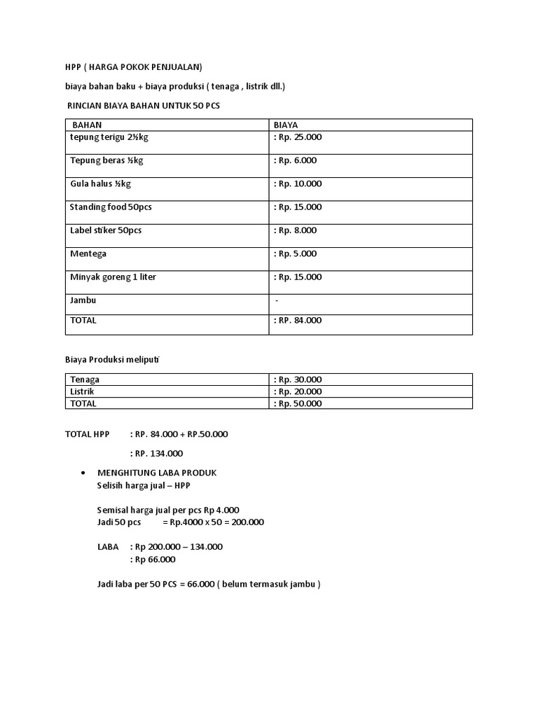 Contoh HPP Stiker Sambal Cumi | PDF | Memasak, Makanan, & Anggur ...