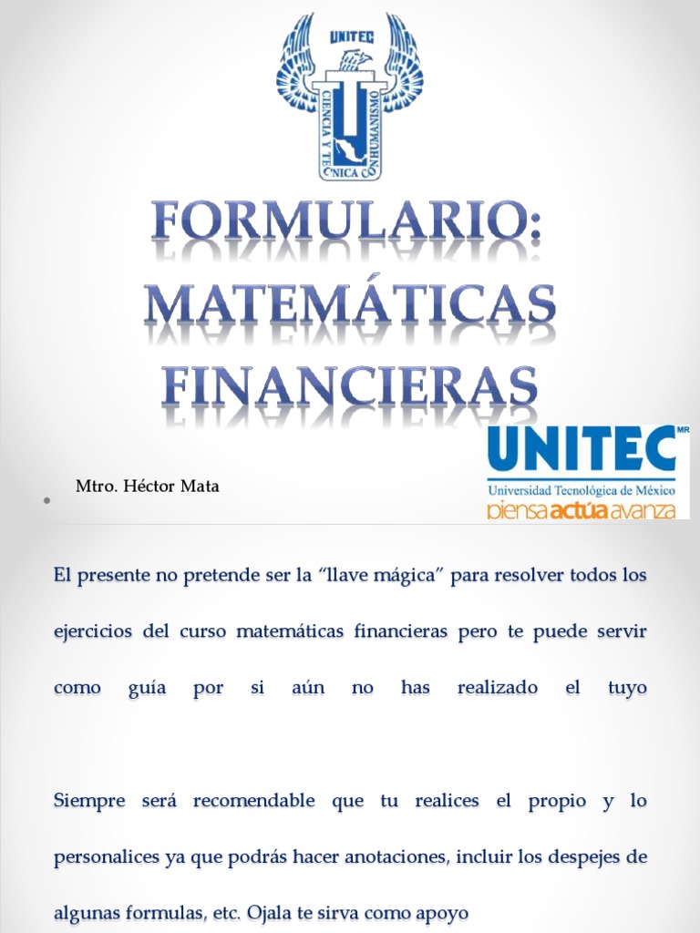Formulario - Matemáticas Financieras | PDF | Matemáticas