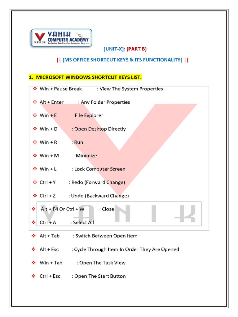(Important Shortcut Keys) PDF | PDF
