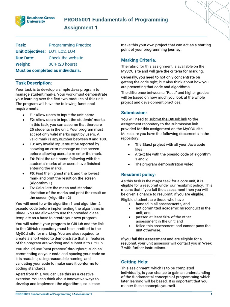 PROG5001 Assignment 1 | PDF | Computing | Software Engineering