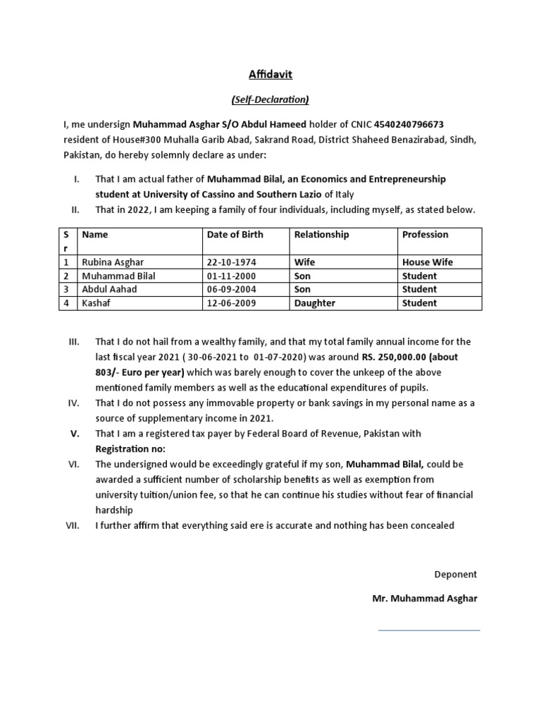 Affidavit: (Self-Declaration) | PDF