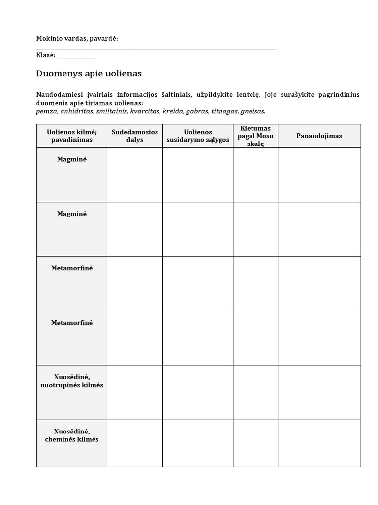 Žemės Sandara, Uolienos Ir Mineralai | PDF