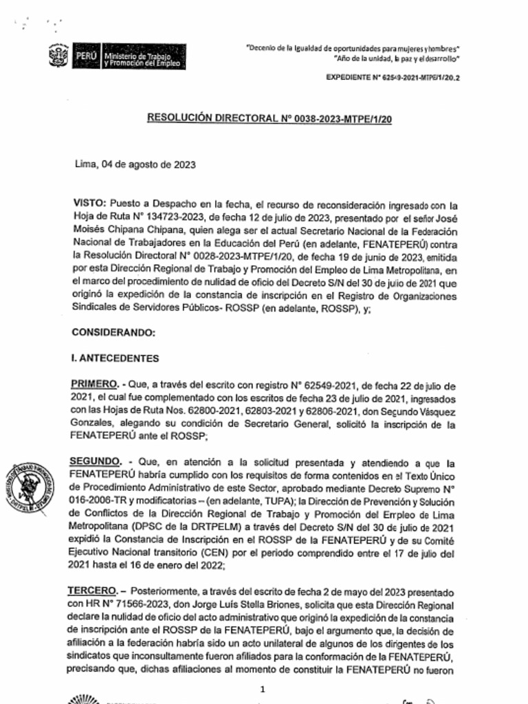 Resolución Directoral Del MTPE | PDF