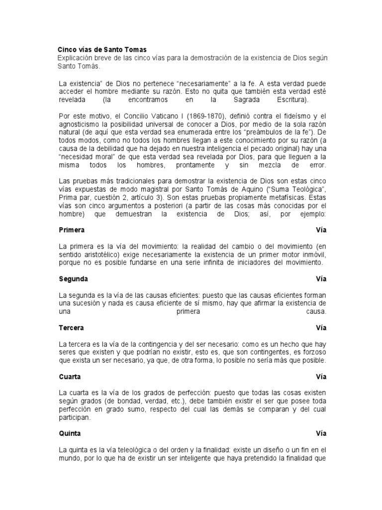 Cinco Vias de Santo Tomas | PDF | Tomás de Aquino | Existencia de dios