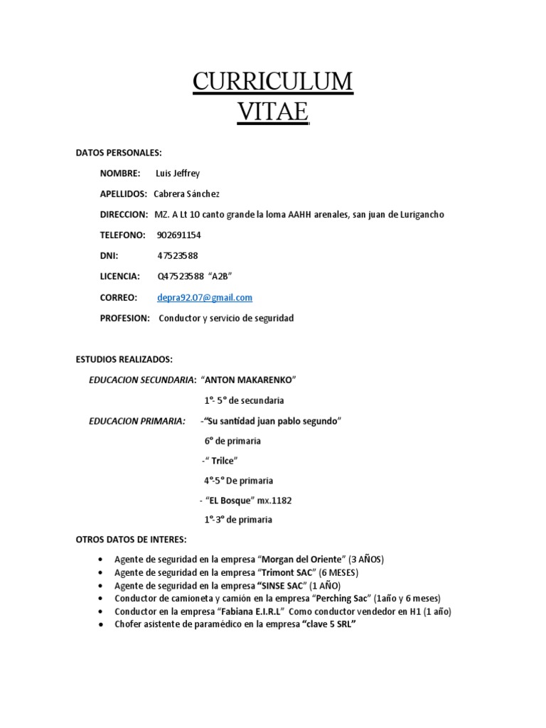 Curriculum Vitae Jeffrey | PDF