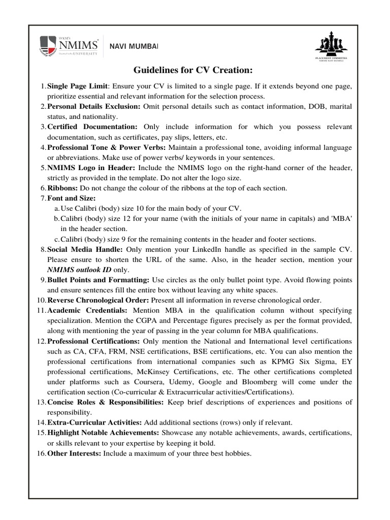 SBM CV Guidelines | PDF