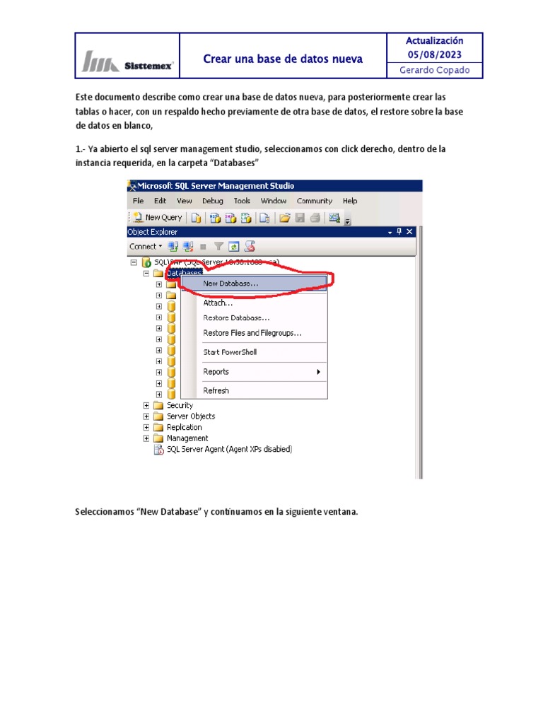 Crear Base de Datos en SQL Server | PDF | Bases de datos | Archivo de ...