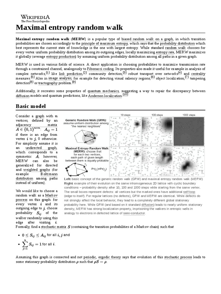 Maximal Entropy Random Walk | PDF | Theoretical Physics | Mathematical Relations