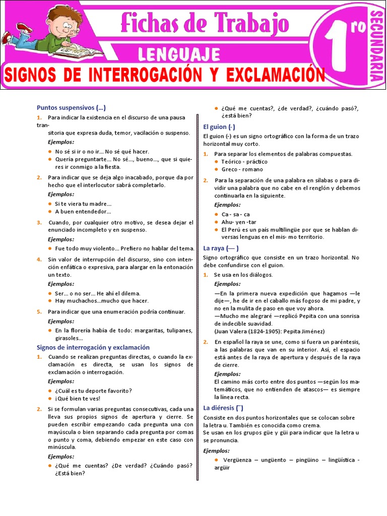 Signos de Interrogacion y Exclamacion para Primer Grado de Secudaria | PDF