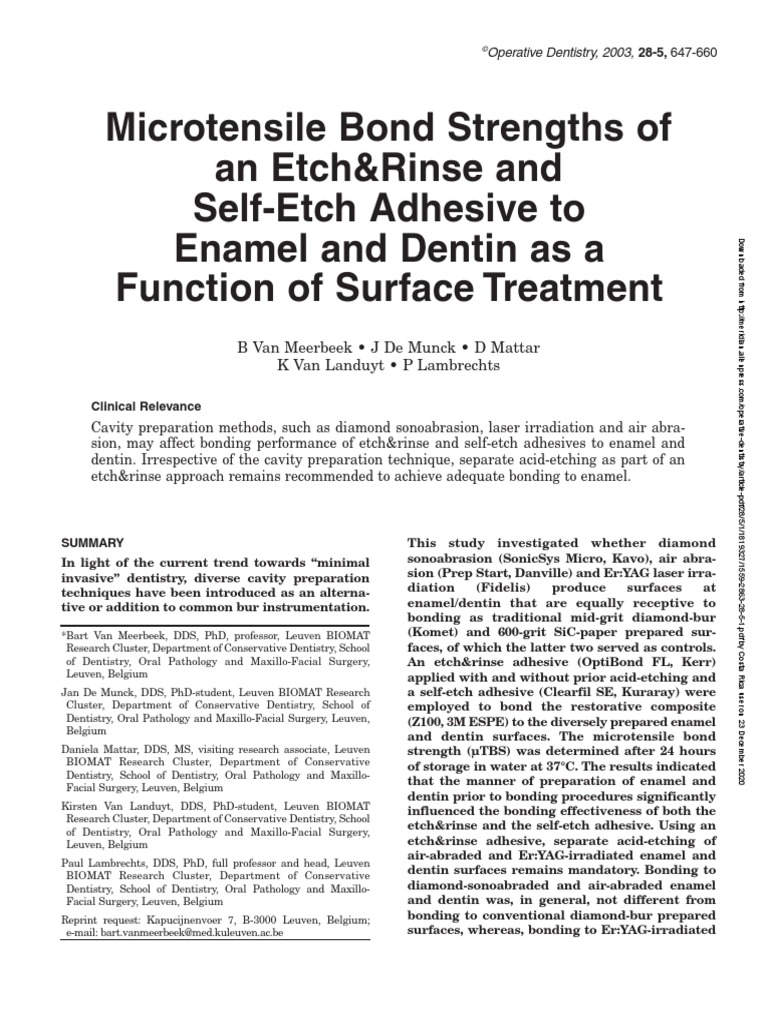 Van Meerbeek (2003) Microtensile Bond Strengths of An Etch & Rinse and ...