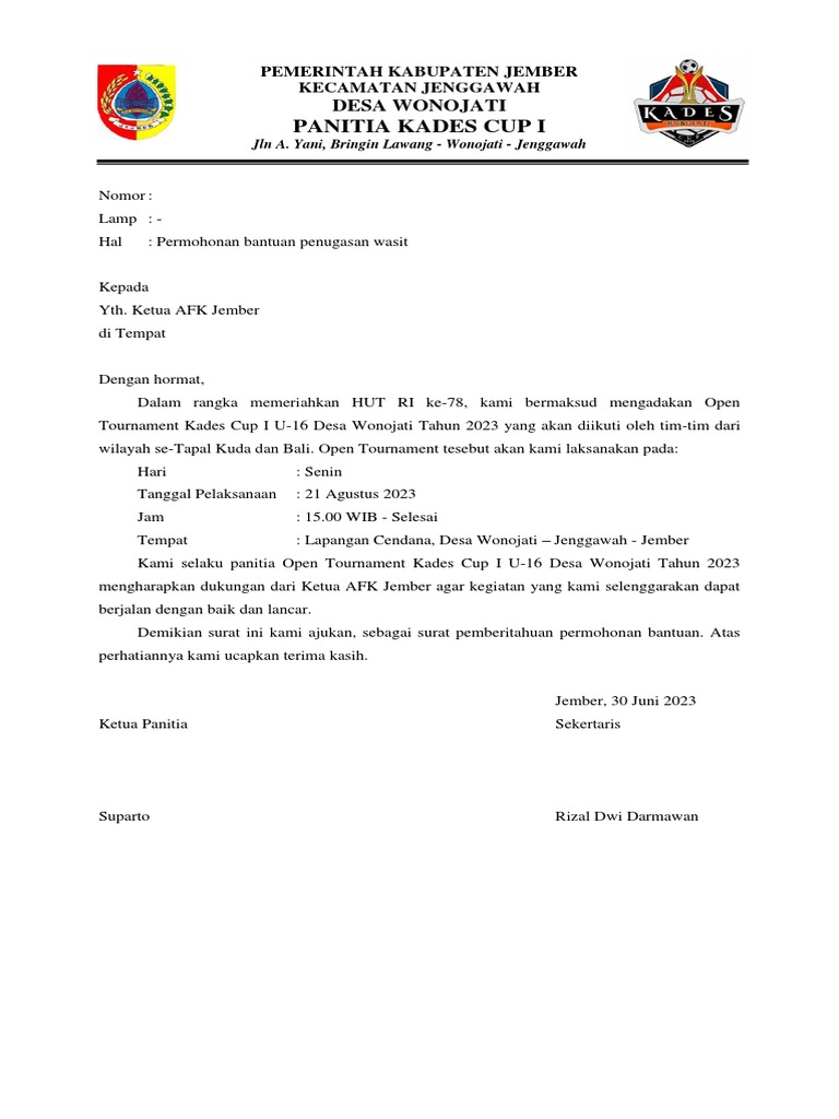 Surat Permohonan Wasit 2023 | PDF