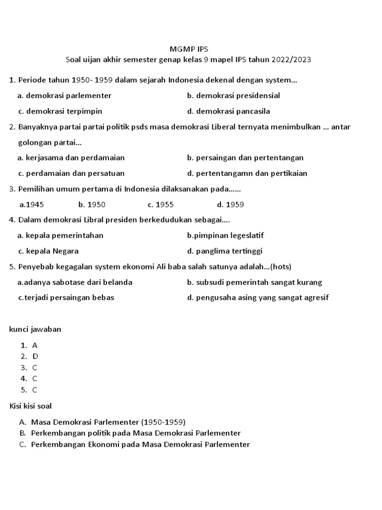 Fix MGMP Ips Soal Uts Dan Semester Genap 2022 | PDF