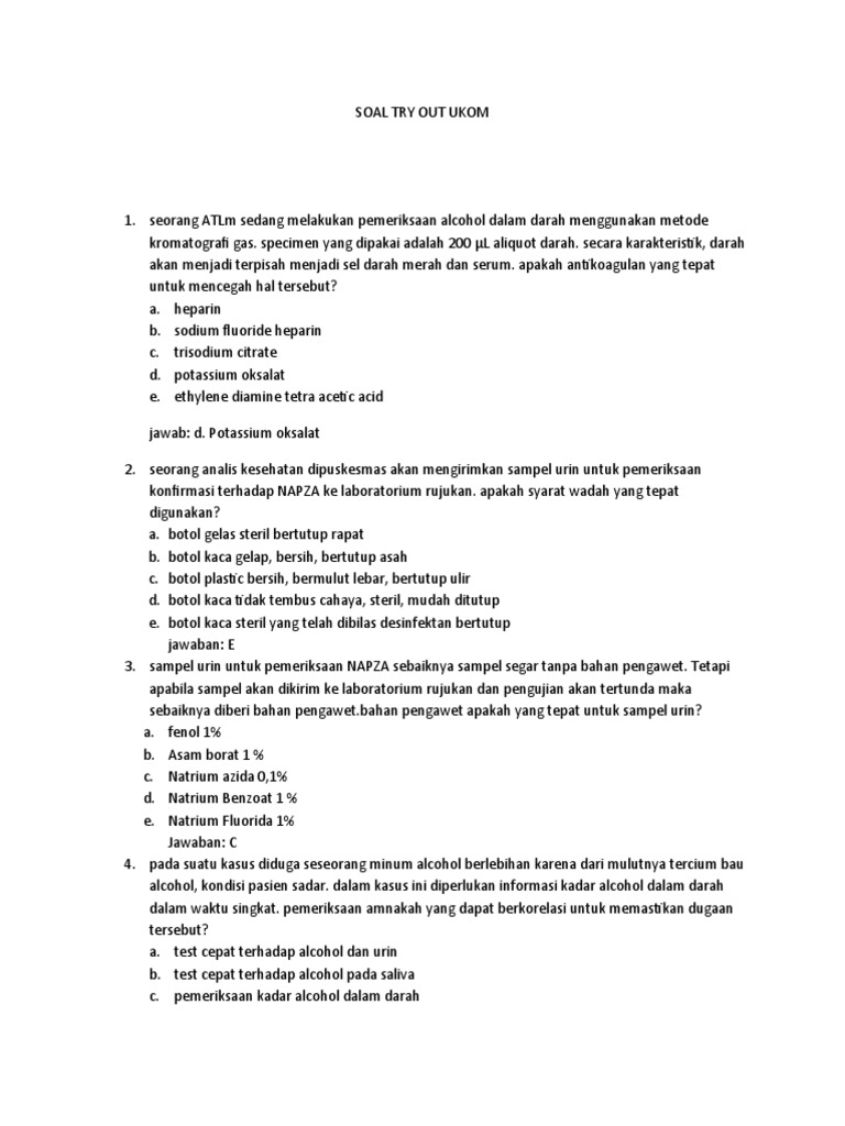 Soal Try Out Ukom Toksi | PDF