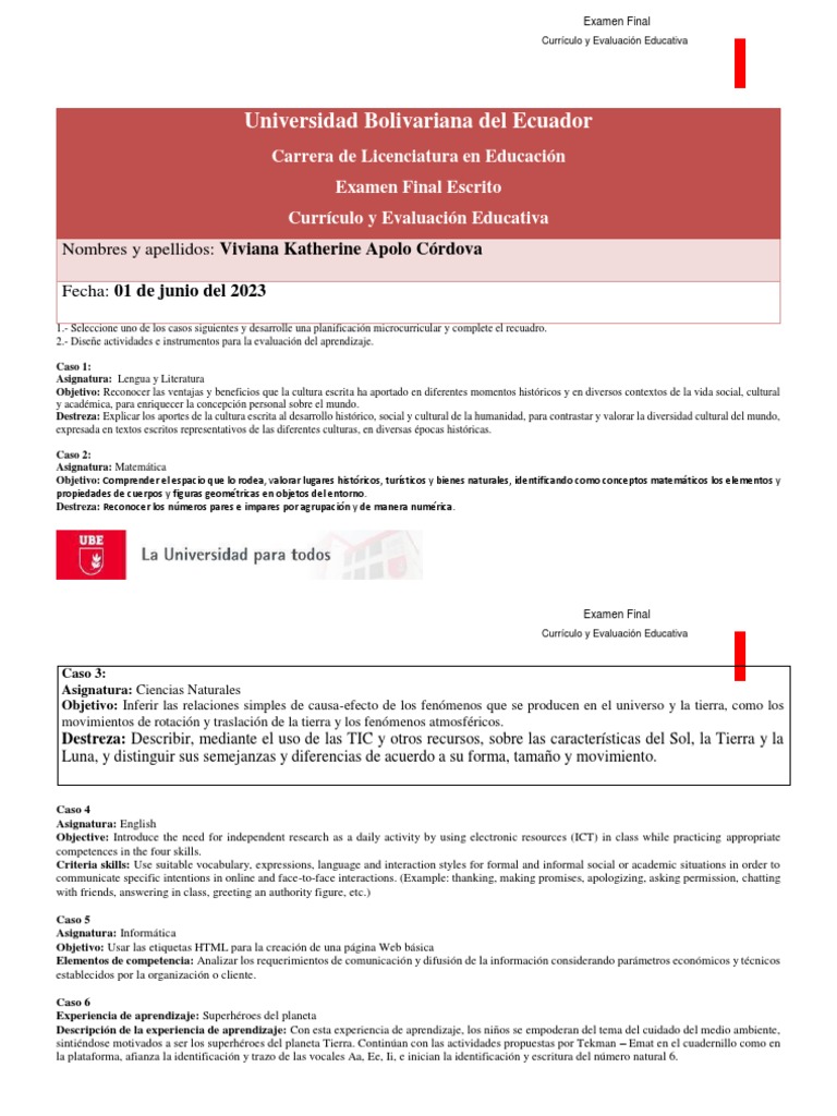 Examen Final de Currículo y Evaluación Educativa | PDF | Plan de ... Examen Final de Currículo y Evaluación Educativa | PDF | Plan de ...