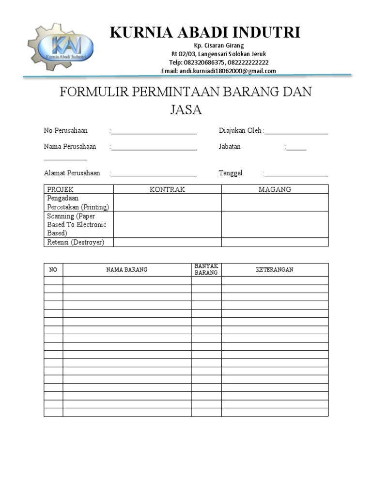 Formulir Permintaan Barang Dan Jasa | PDF