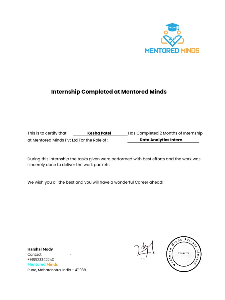 Mentored Minds Internship Certificate PDF | PDF