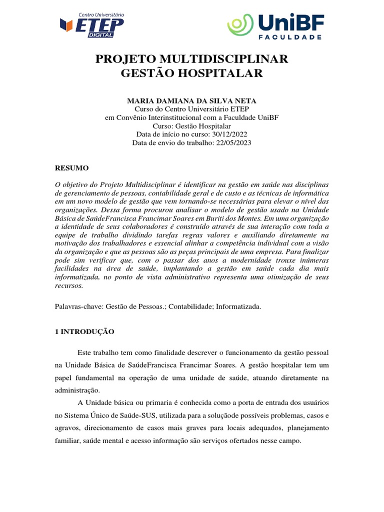 Projeto Multidisciplinar Silvia | PDF | Gestão de recursos humanos | Enfermagem
