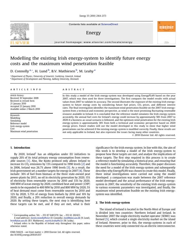 Modelling The Existing Irish Energy-System To Identify Future Energy ...
