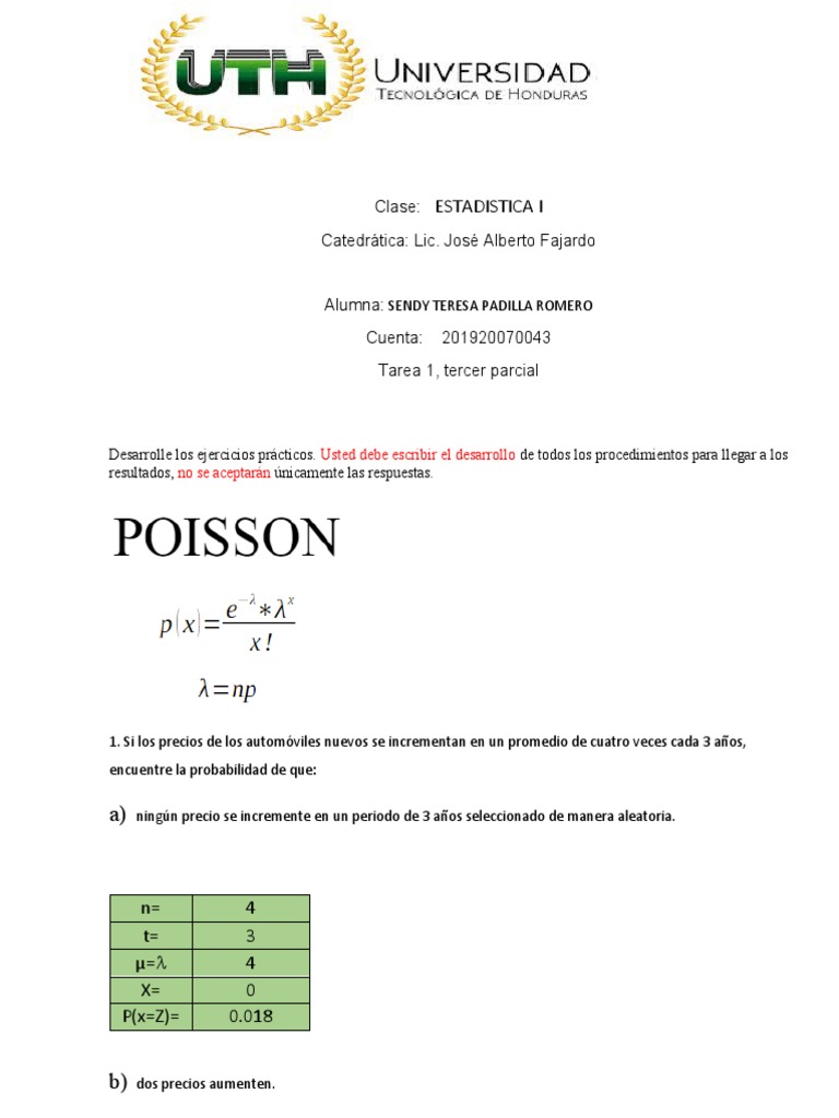 Ejercicios de Probabilidad Poisson | PDF