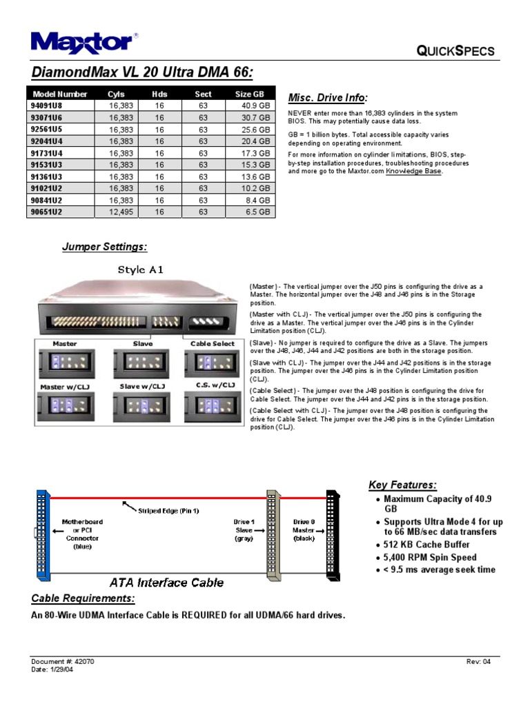 DiamondMax VL 20 Ultra DMA 66 Specs | PDF | Office Equipment | Computer ...