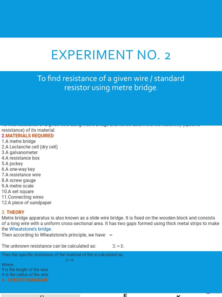 Experiment No. 2 Meter Bridge | PDF | Electrical Resistance And Conductance | Wire