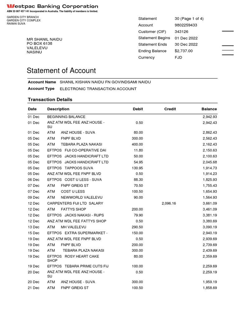 Statement of Account: Transaction Details | PDF | Debit Card | Banks