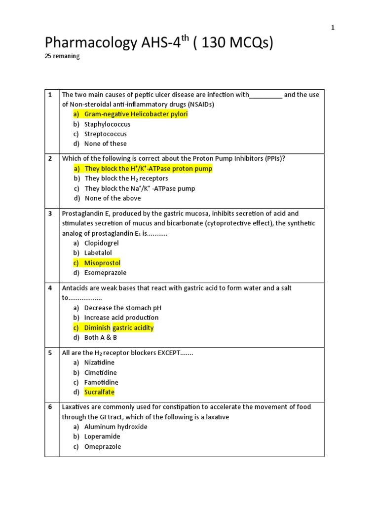 Pharmacology 130 Mcqs | PDF | Growth Hormone | Antidepressant