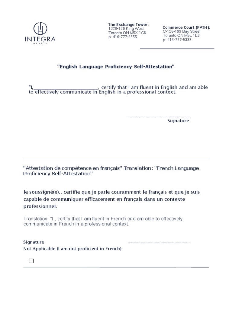 English Language Proficiency Self-Attestation | PDF