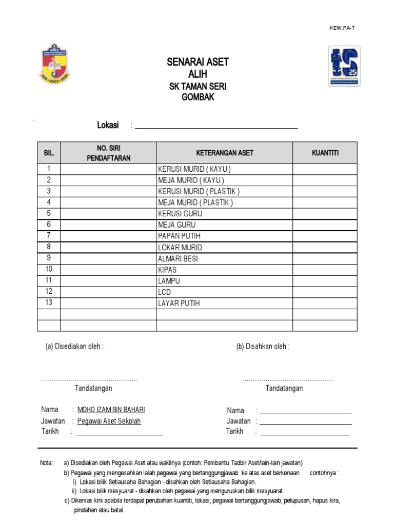 Borang Senarai Aset Alih | PDF