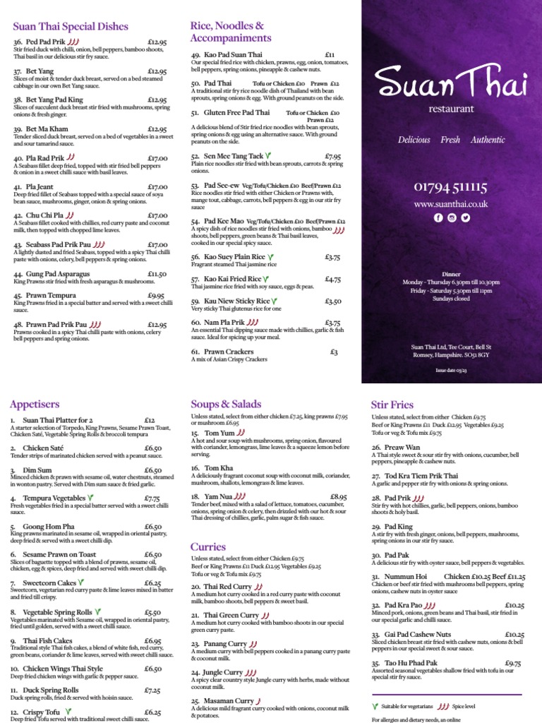 Suan Thai Restaurant Menu Overview | PDF
