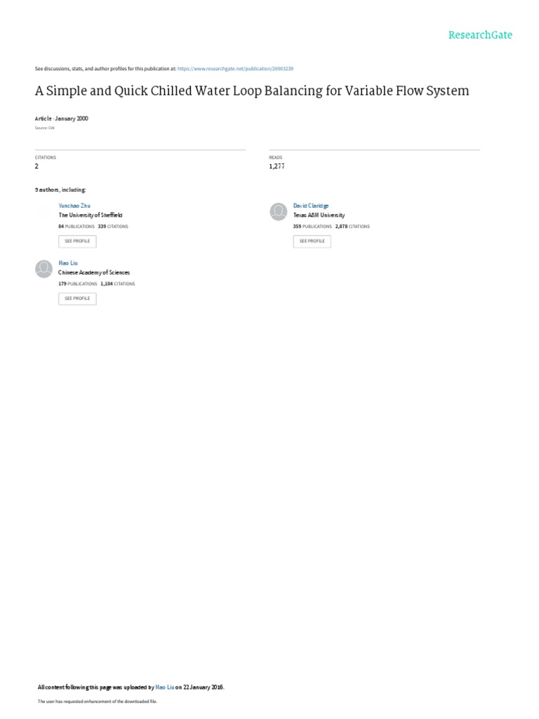 A Simple and Quick Chilled Water Loop Balancing Fo | PDF | Pump | Valve